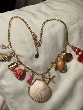 REVOLVE | Jewelry | Revolve Goldtone Shell Charm Necklace With Pink ...